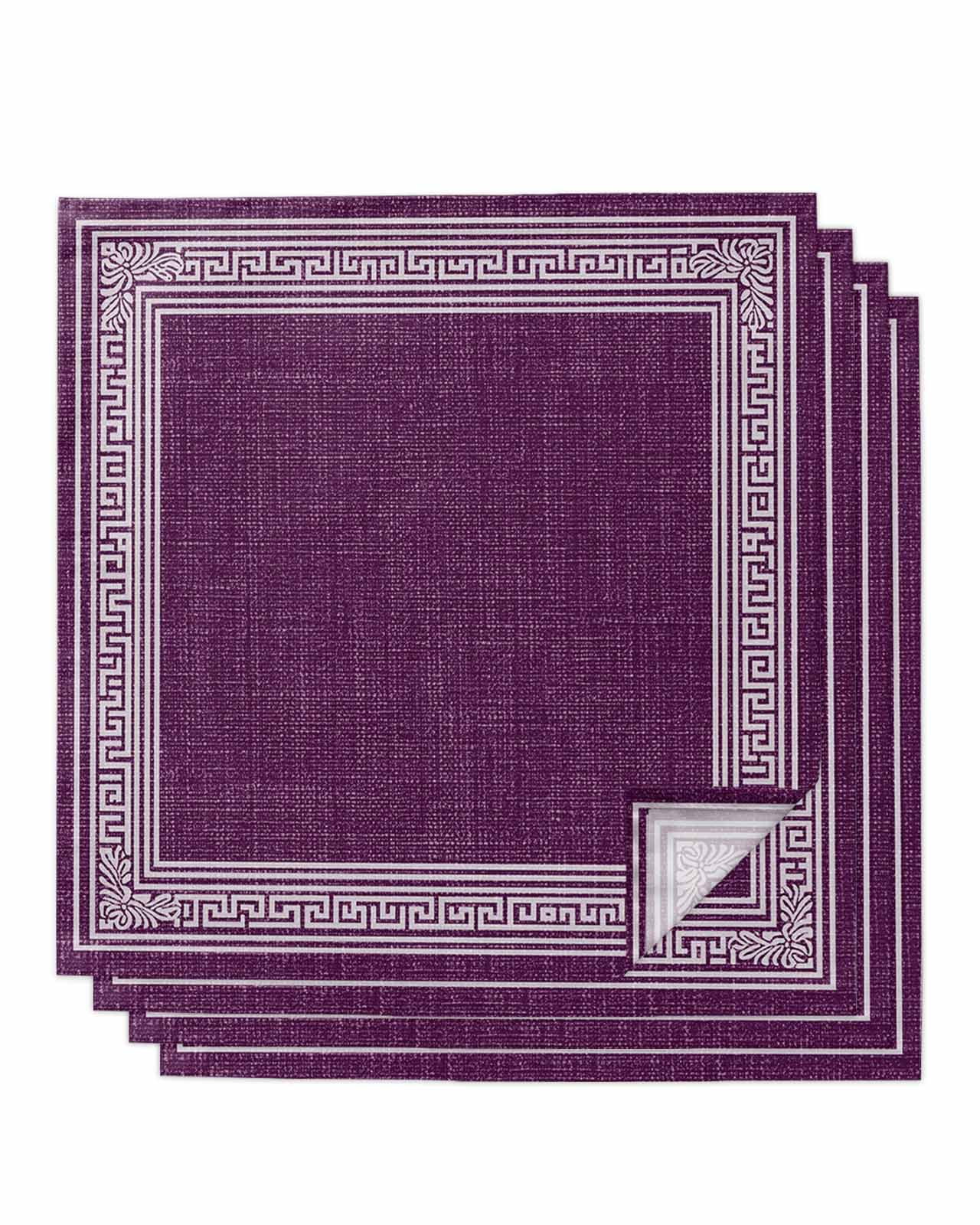 Dark Purple Retro Greek Key Cloth Napkins Set of 4 Reusable Dinner ...