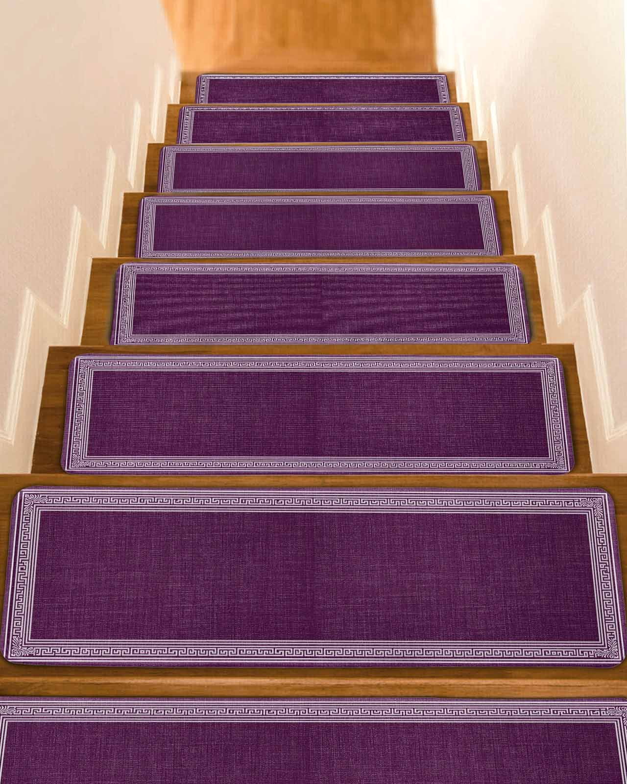 Dark Purple Retro Greek Key Stair Treads for Wooden Steps Indoor Runner ...