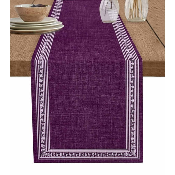 Dark Purple Retro Greek Key Table Runner 48 Inches, Geometric Greece ...