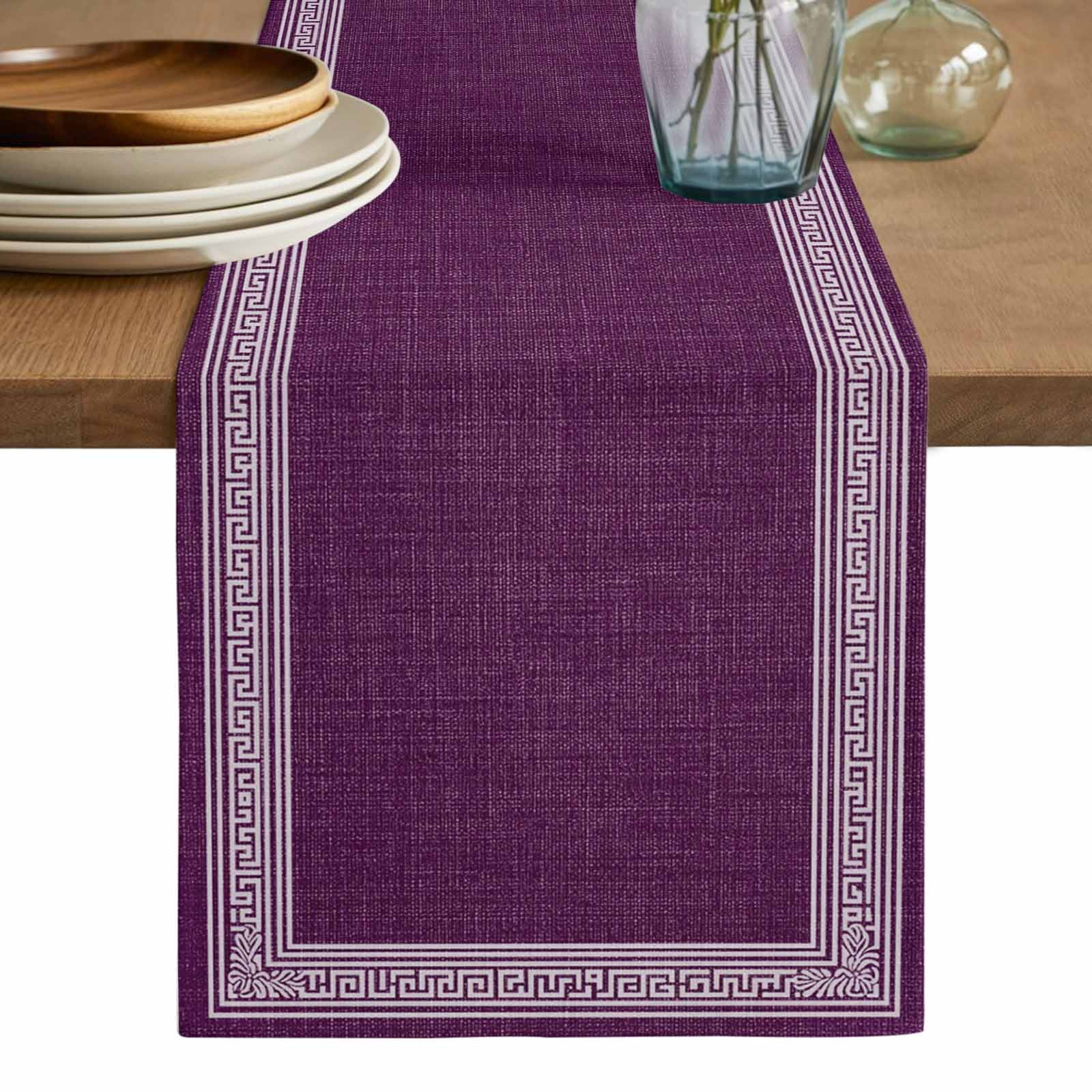 Dark Purple Retro Greek Key Table Runner, Geometric Greece Ancient ...