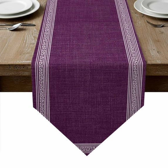 Dark Purple Retro Greek Key Table Runner Linen Burlap Table Runner 72 ...