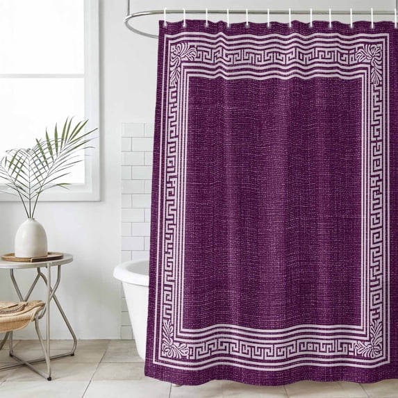 Dark Purple Retro Greek Key Waterproof Fabric Shower Curtain,Geometric ...