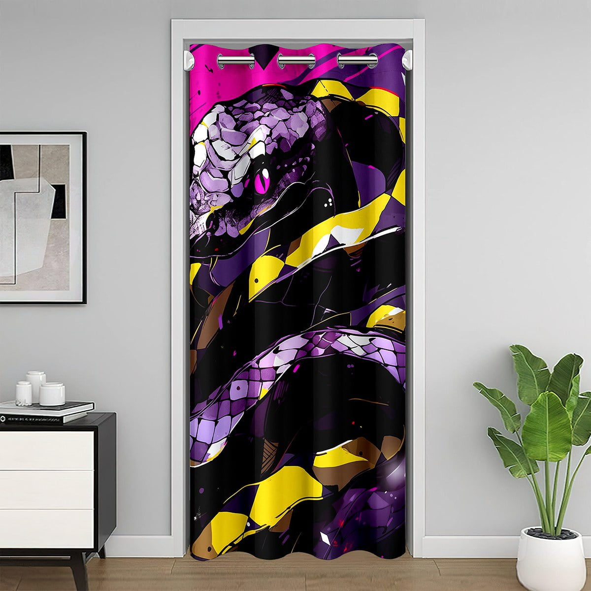 Dark Purple Snake Room Divider Curtain Wild 3D Snake Door Curtain For ...