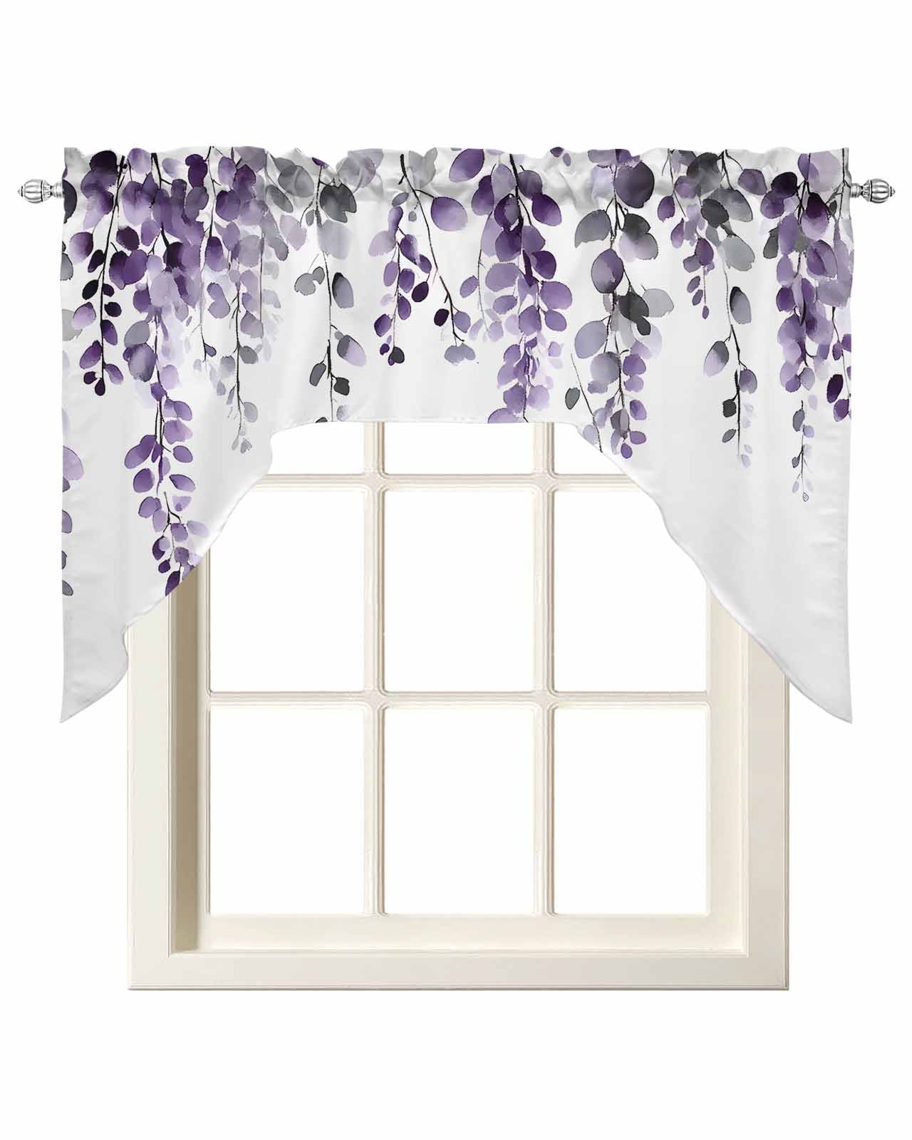 Dark Purple Swag Valance and Tier Curtains Set Eucalyptus Leaves ...