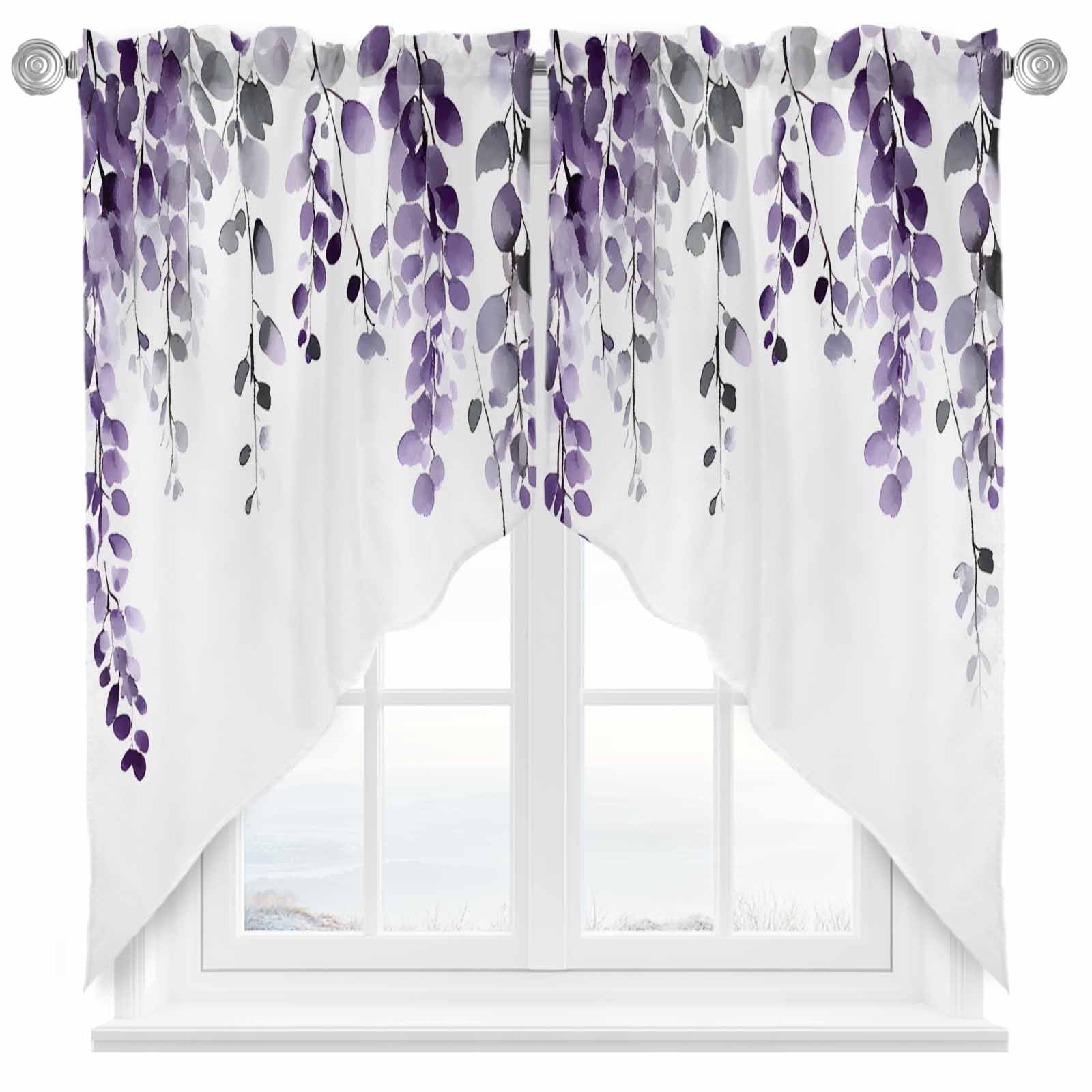 Dark Purple Swag Valances for Windows 2 Pack Eucalyptus Leaves ...