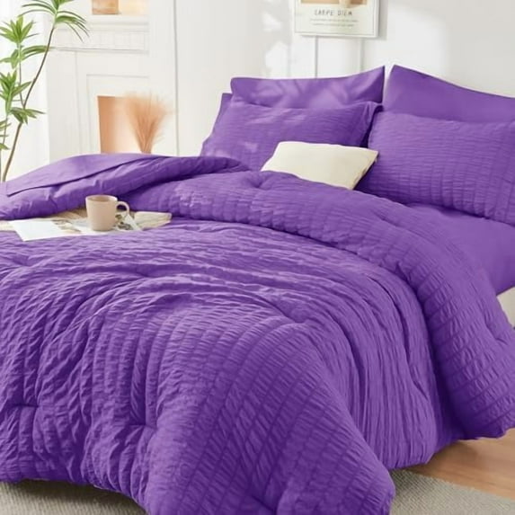 Dark Purple Twin XL Comforter Set Seersucker 5 Pieces, All Season ...