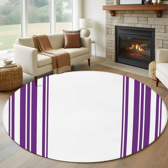 Dark Purple and White Striped 7FT Round Area Rugs for Living Room ...