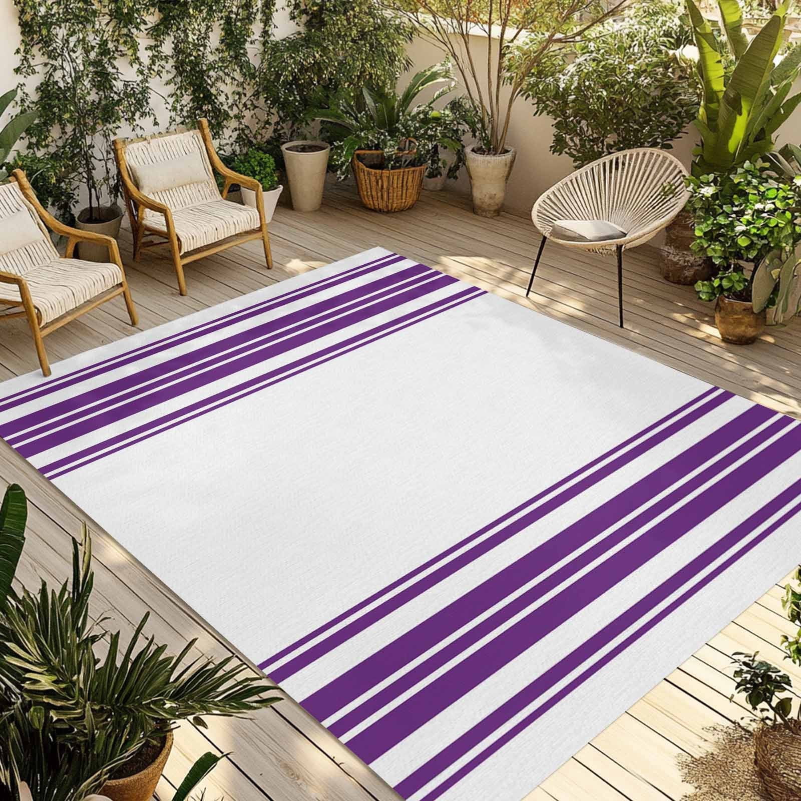 Dark Purple and White Striped Outdoor Rug, Modern Minimalist Vertical ...