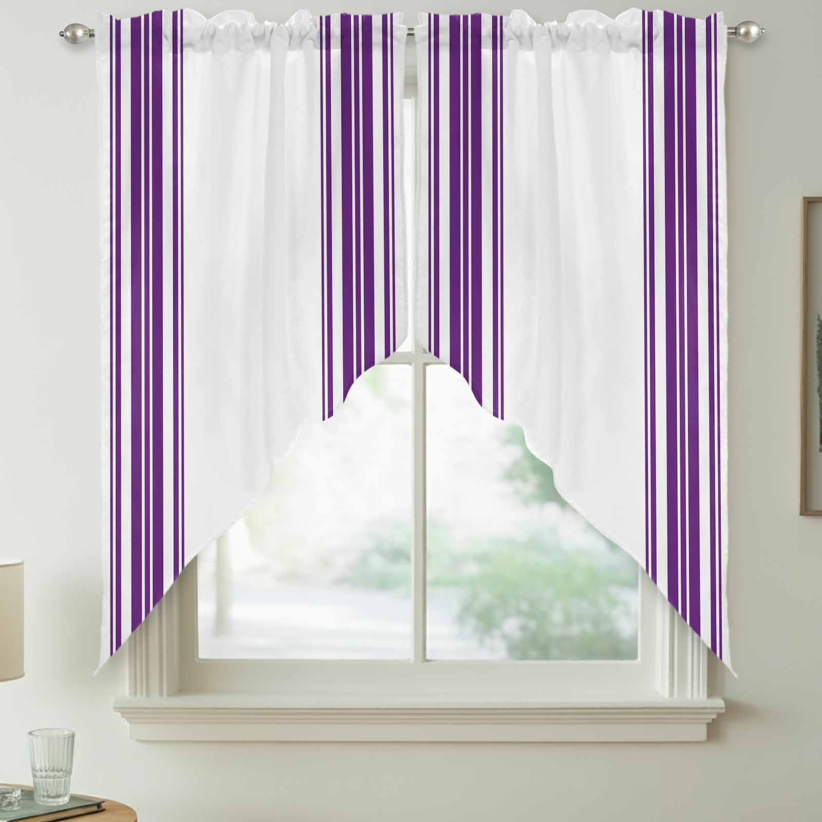 Dark Purple and White Striped Swag Kitchen Curtain Valances, Modern ...