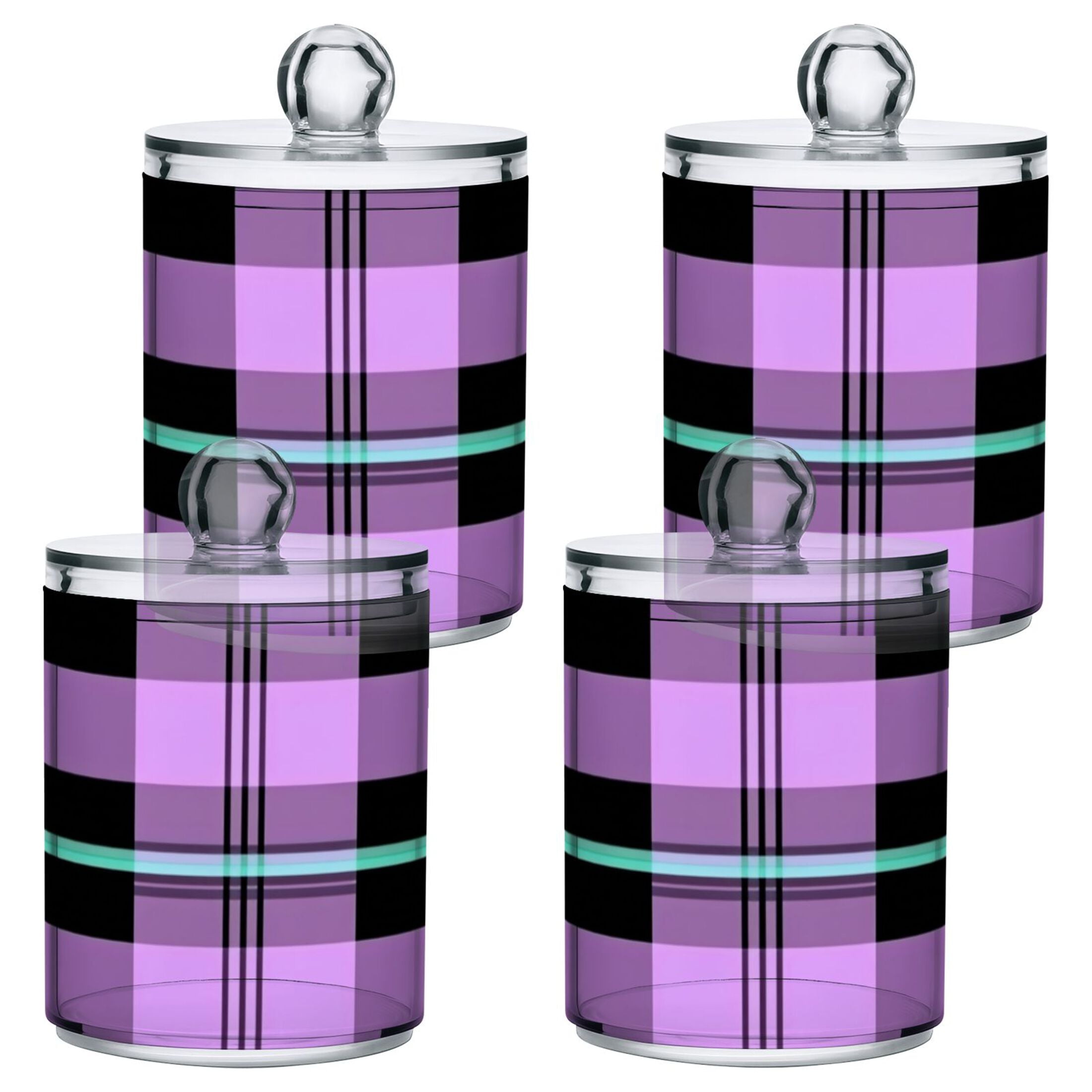 Dark Purple and Black Plaids Translucent Plastic Cans Storage Canisters ...