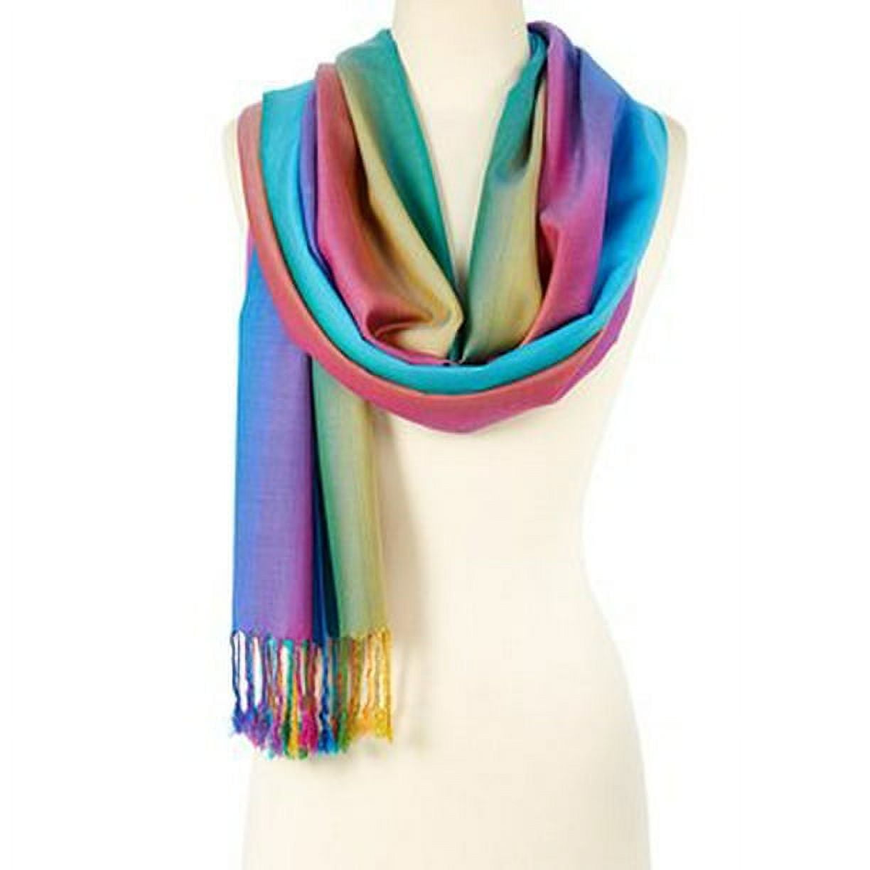 Oussum Women's Long Pashmina Silk Scarf Wrap, Dark Rainbow Solid Winter ...