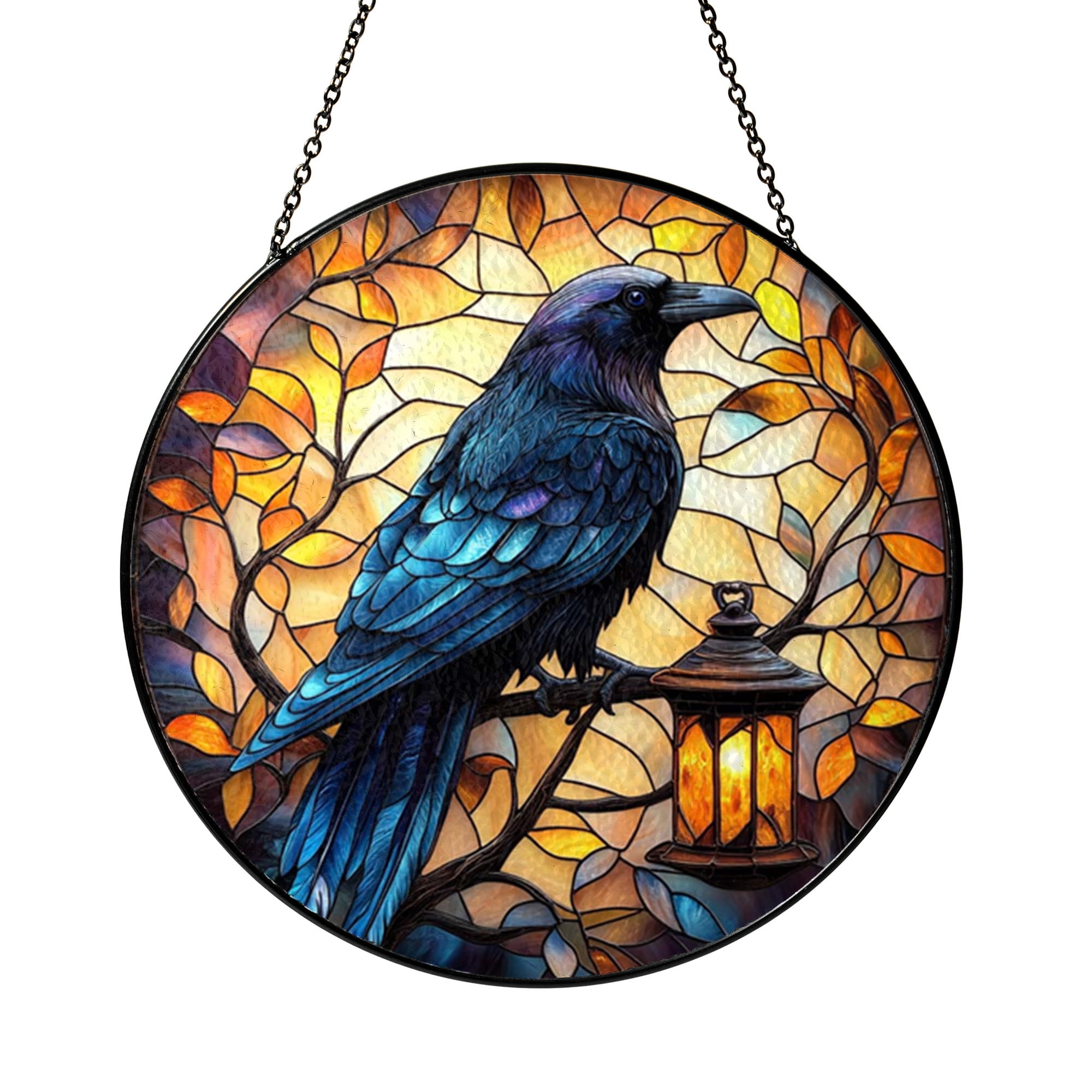 Dark Raven Lantern Stained Glass Suncatcher Window Decor, Fantasy Art ...