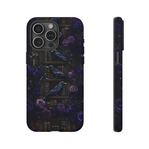 Dark Raven Phone Case with Purple Floral Art iPhone 11–17 Pro Max ...