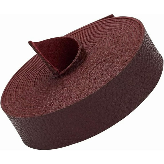 Dark Red 4.37Yards 1 inch Wide Flat Imitation Leather Lychee Pattern ...