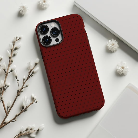 Dark Red Black Polka Dot Phone Case with Retro Y2K Style 17 11 12 13 14 ...