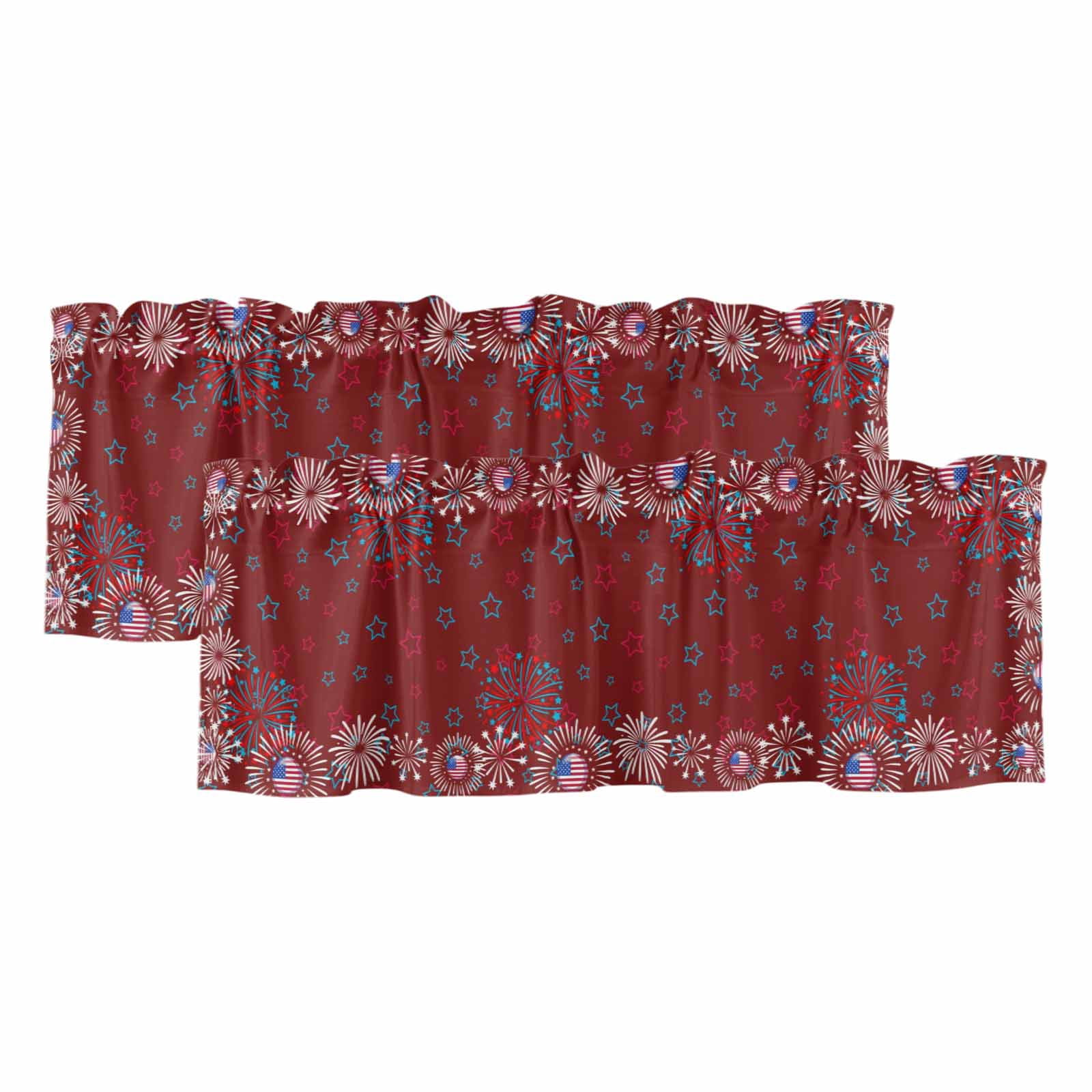 Dark Red Blue Stars 2 Panels Kitchen Valance, Independence Day ...