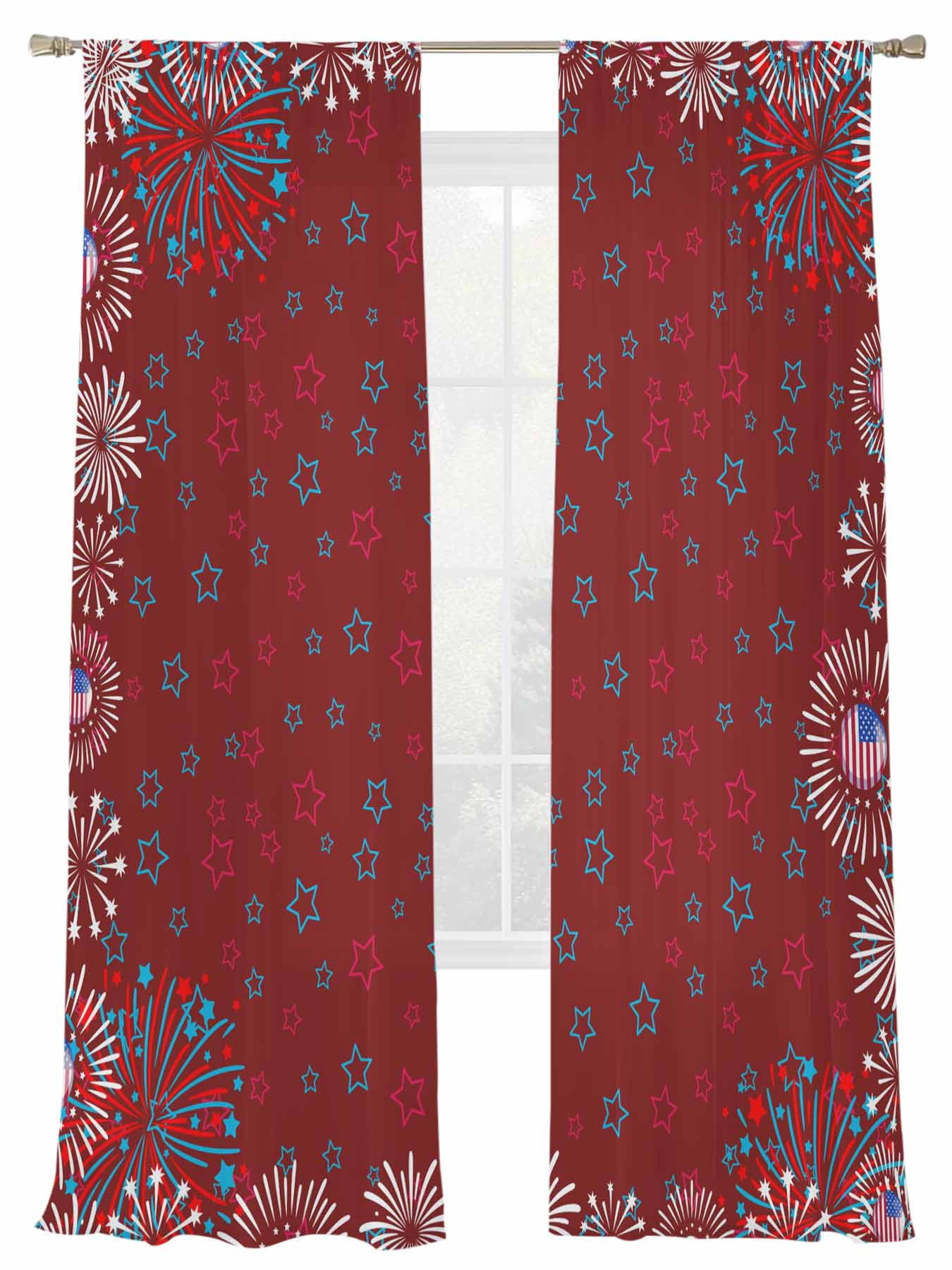 Dark Red Blue Stars Sheer Curtains 2 Panels Set Independence Day ...
