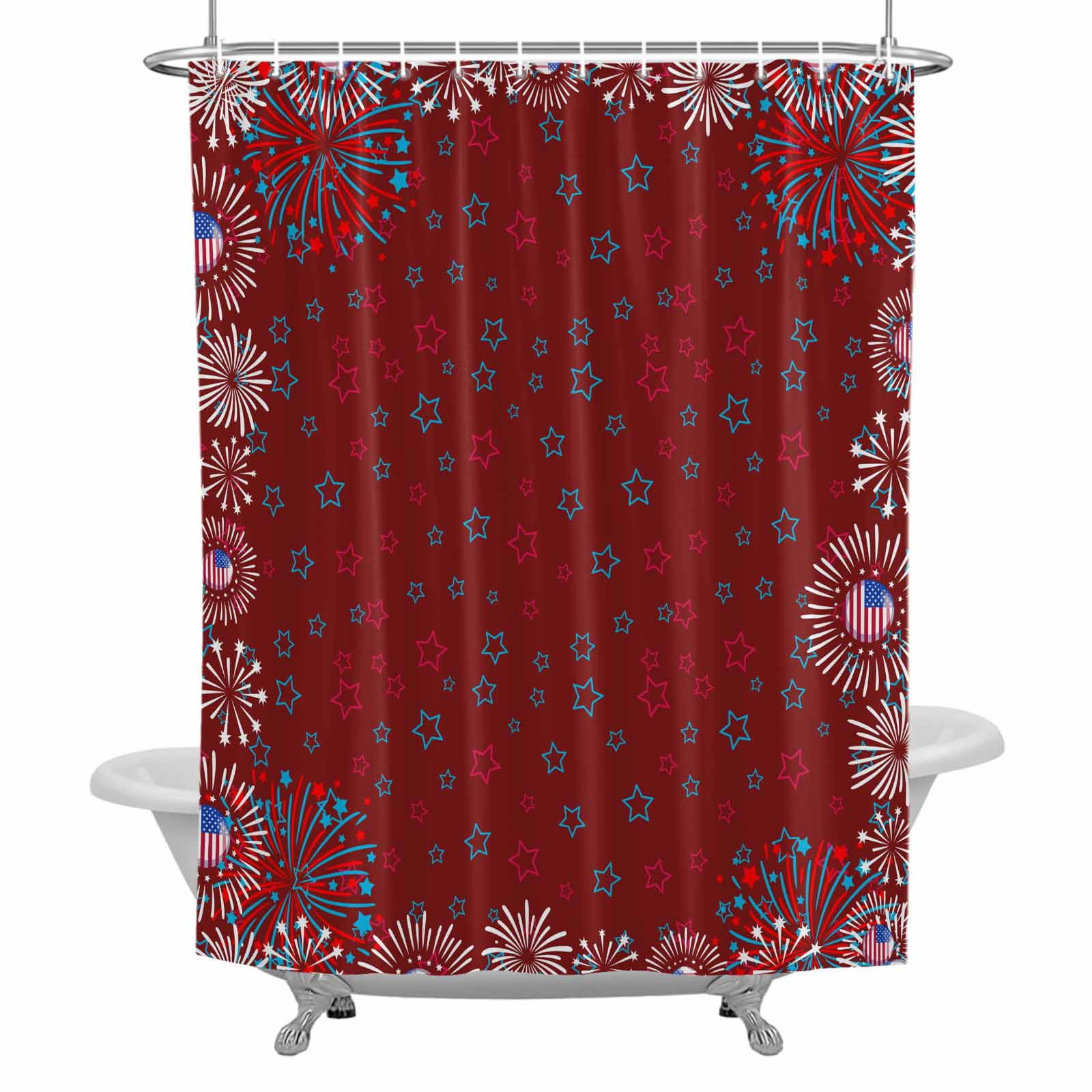 Dark Red Blue Stars Shower Curtain for Bathroom, Independence Day ...