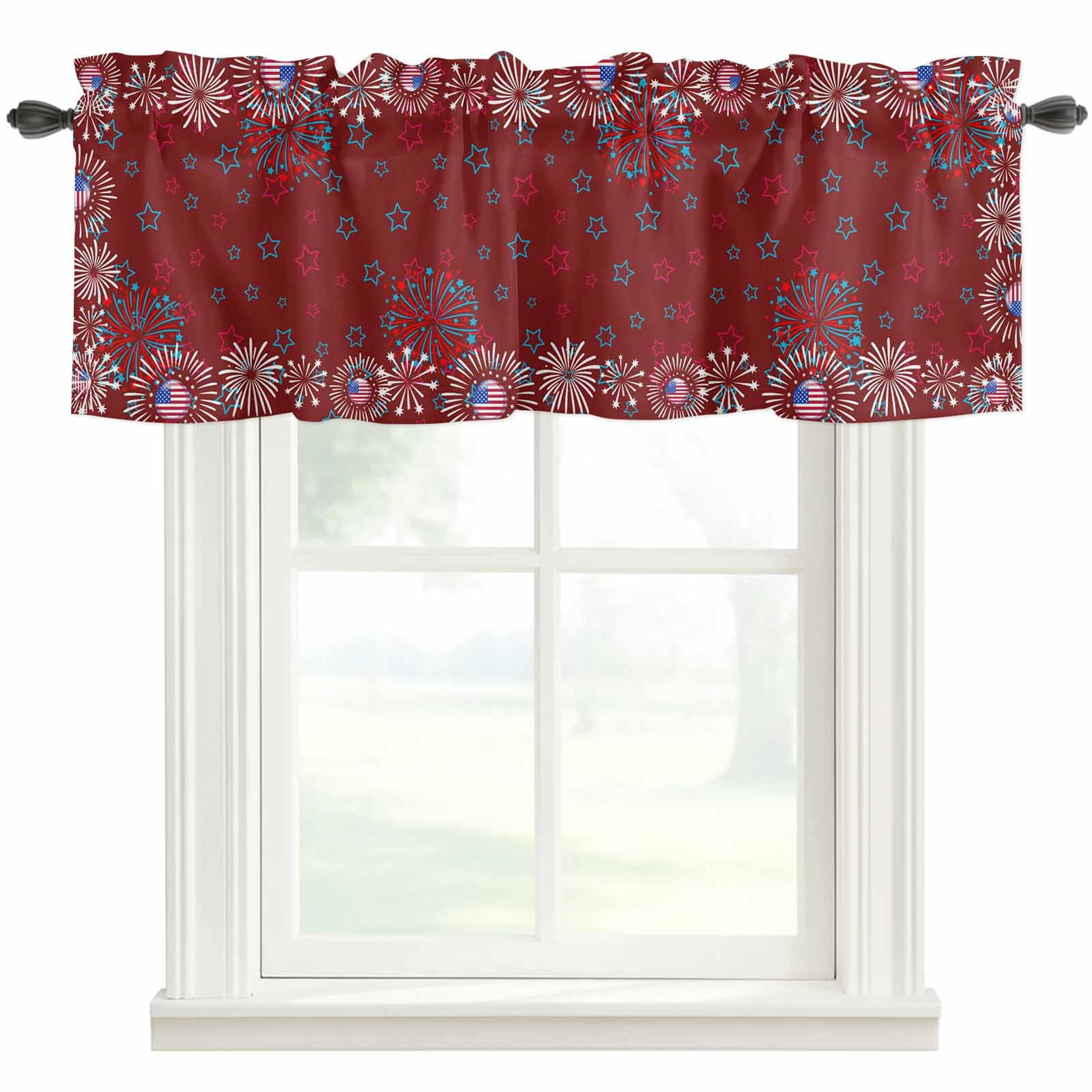 Dark Red Blue Stars Valances for Windows Independence Day Sparklers Us ...