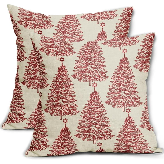 Dark Red Christmas Pillow Covers 16x16 Set of 2 Xmas Tree Star Holiday ...