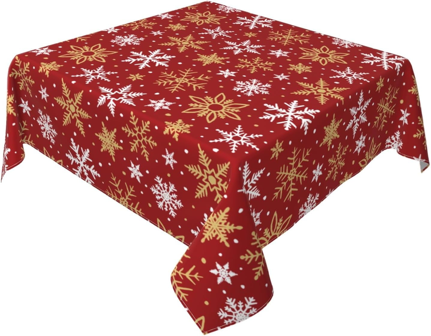 Dark Red Christmas Square Tablecloth 70x70 Inch Gold White Xmas ...