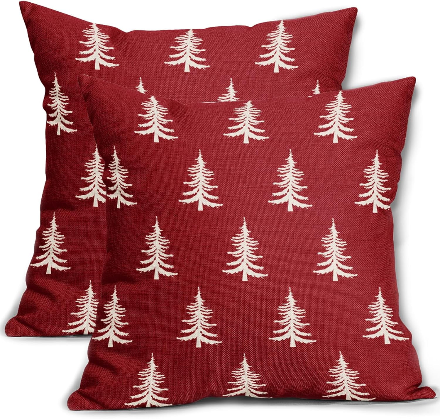 Dark Red Christmas Tree Pillow Covers 18x18 Inch Set of 2 Cream Xmas ...