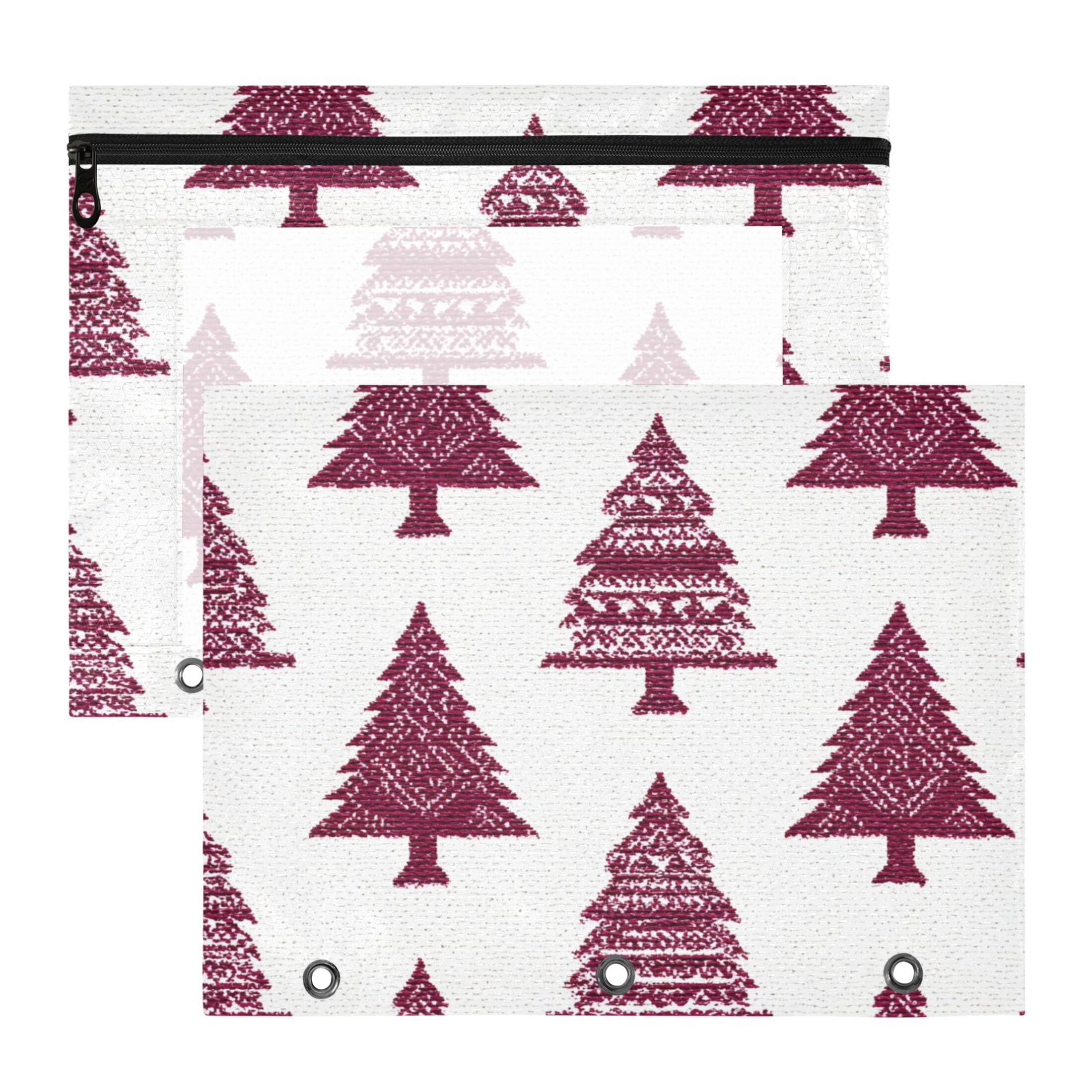 Dark Red Christmas Trees 3-Ring Binder Pocket with Zipper Pencil ...