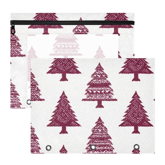 Dark Red Christmas Trees 3-Ring Binder Pocket with Zipper Pencil ...