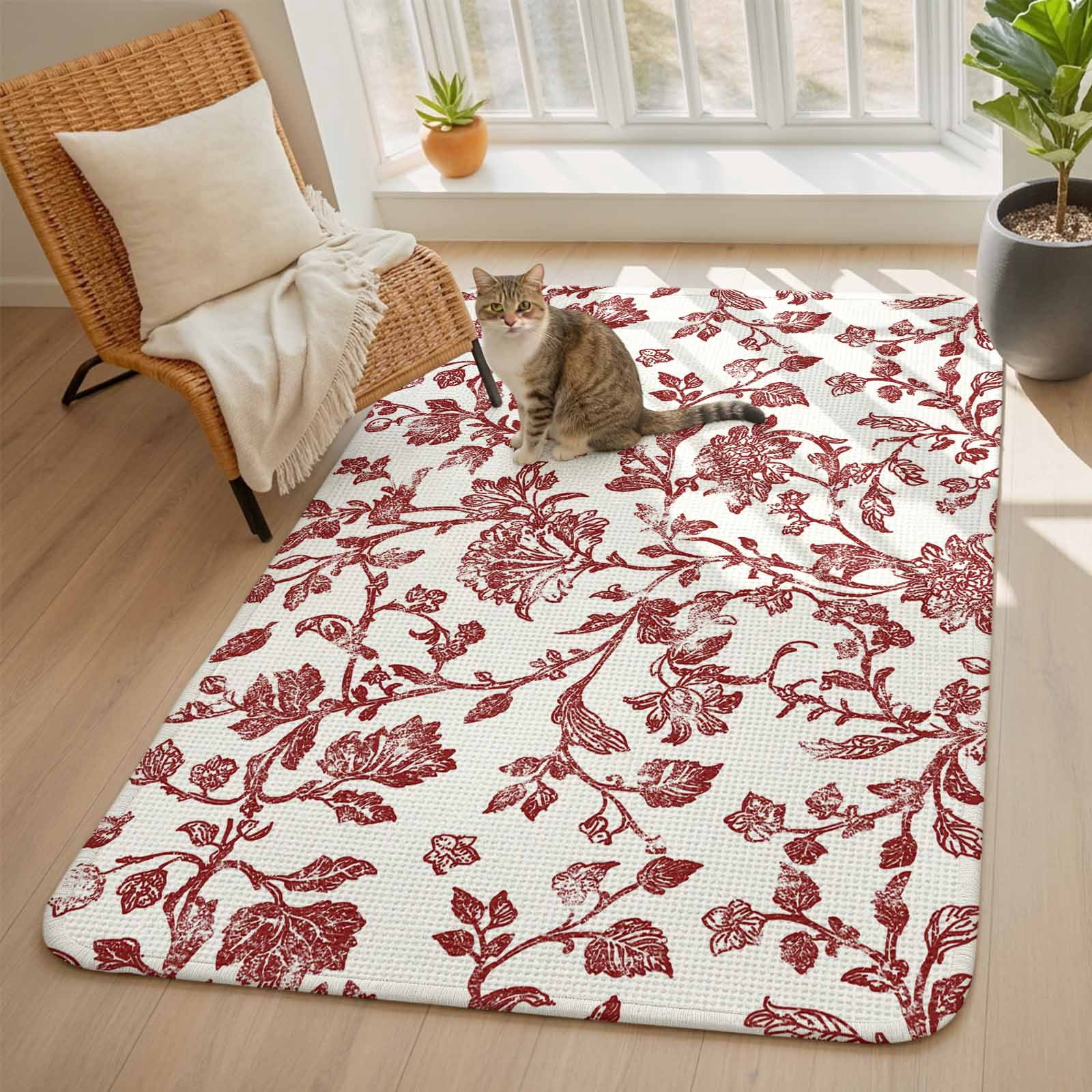 Dark Red Floral Paisley Area Rugs for Living Room 5x7, Boho Leaf ...