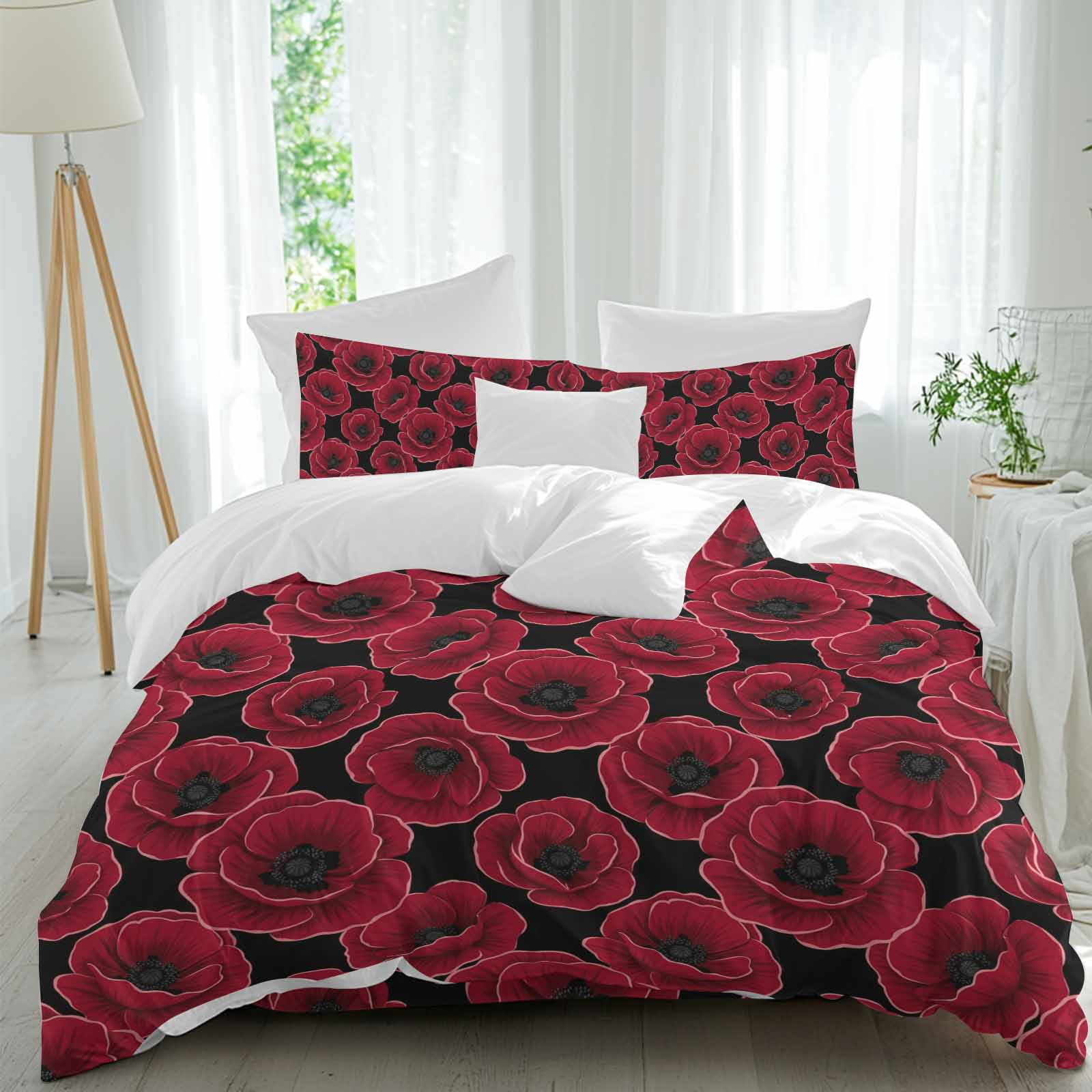 Dark Red Flower Queen Size 4 piece Duvet Cover Set,desc|小组描述2desc|小组描述 ...
