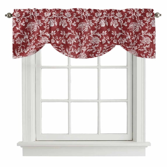 Dark Red Flower Tie Up Valances Curtain, Pastoral White Plant Petal ...