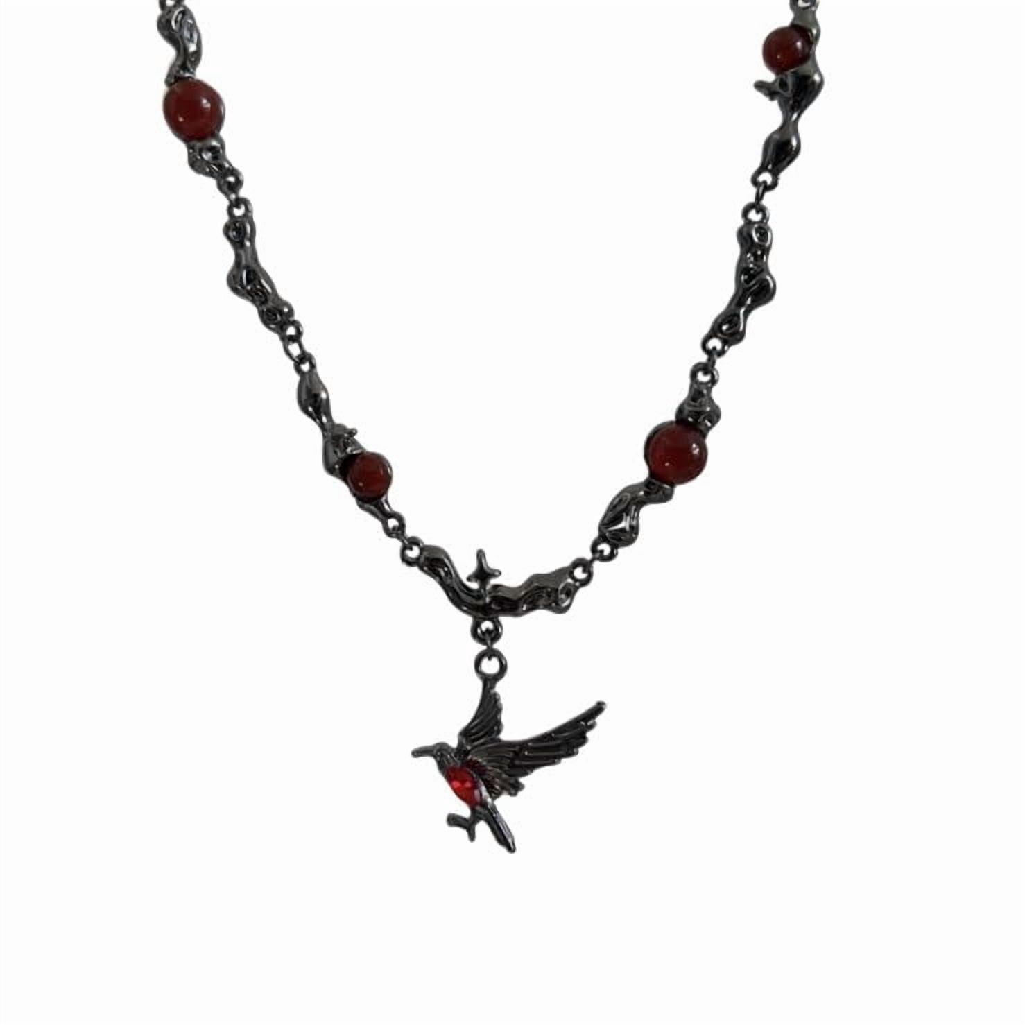Dark Red Gem Crow Necklace - Unisex Y2K Edgy Hip Hop Small-Batch ...