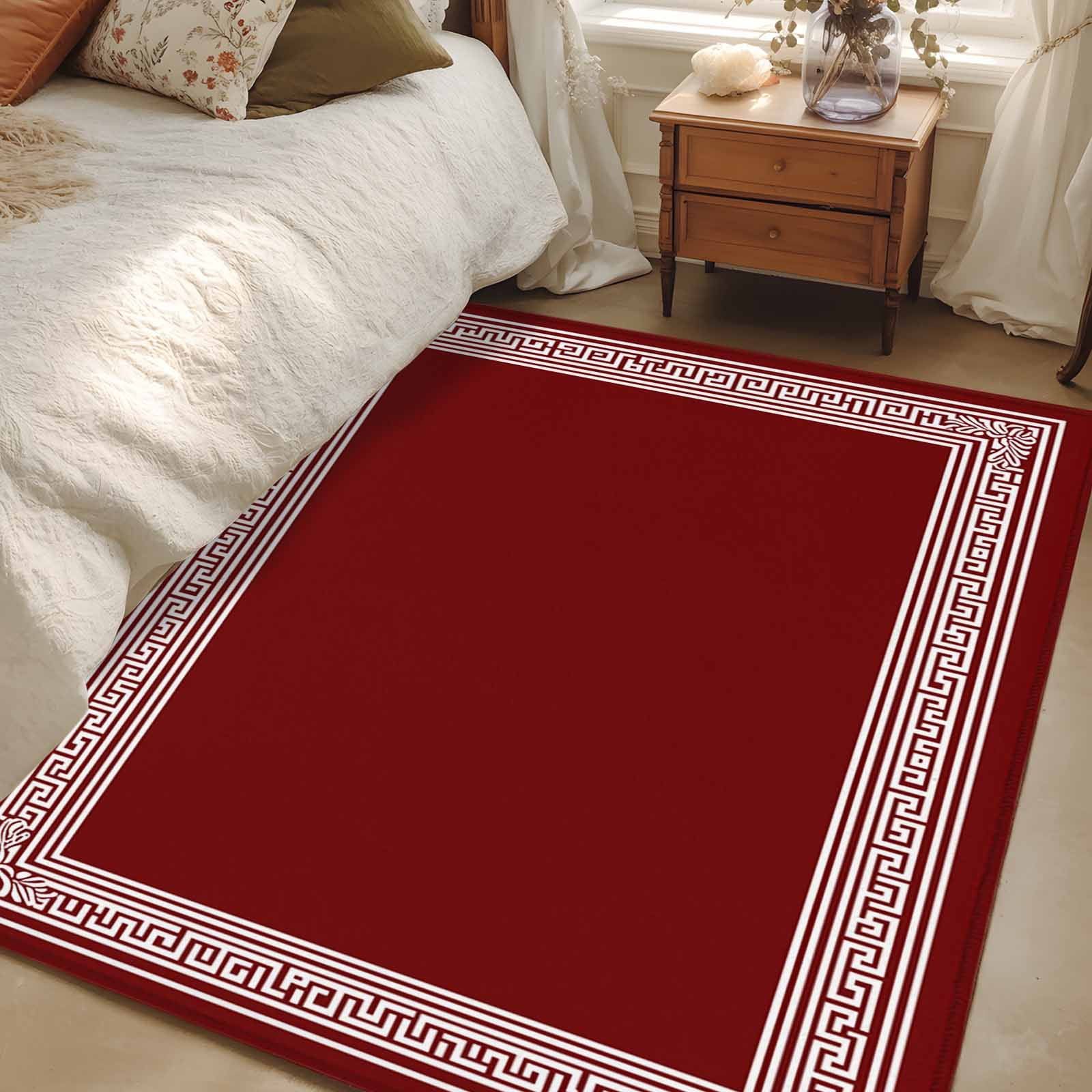 Dark Red Geometric 4x6 Area Rugs, White Greek Key Design Abstract ...
