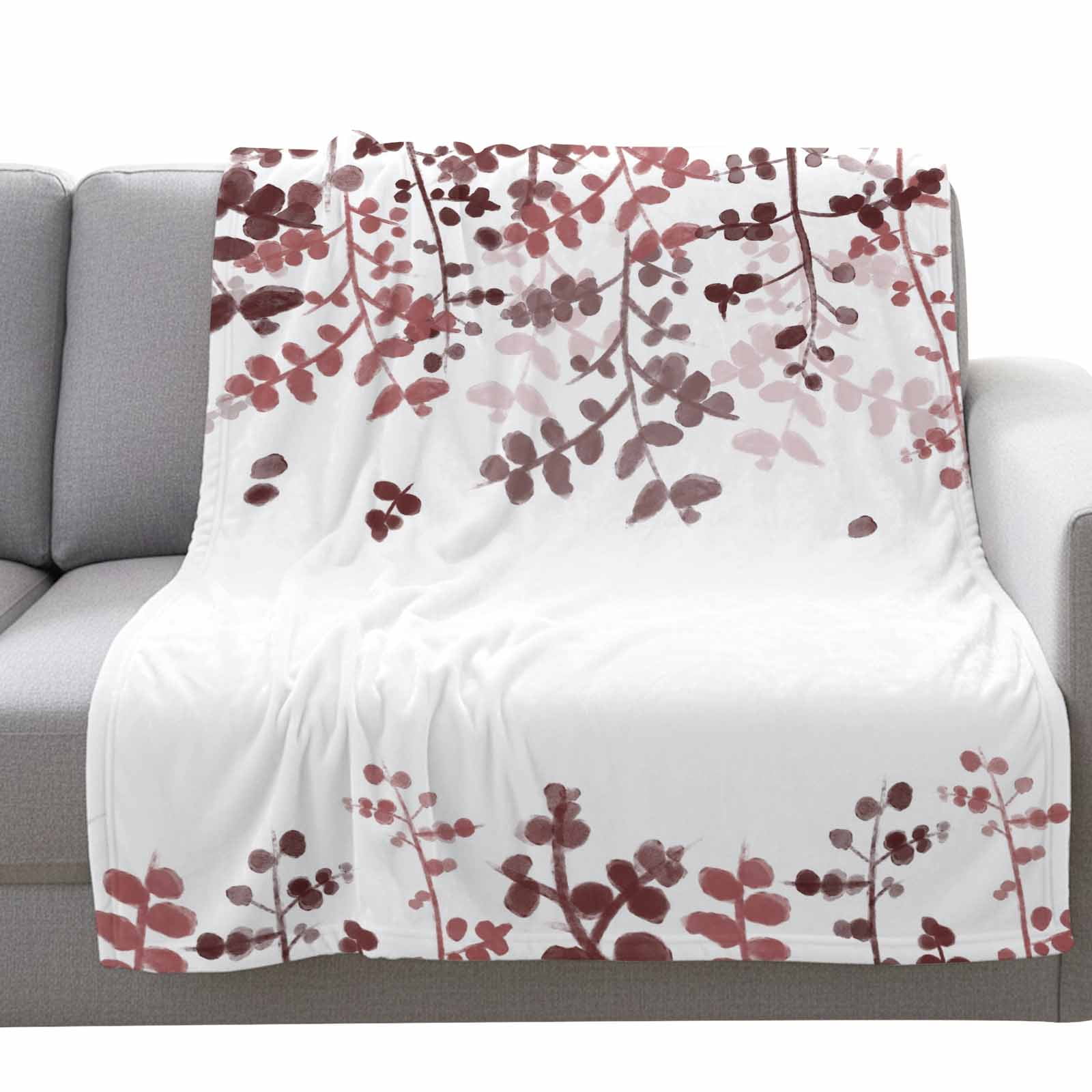Dark Red Gradient Leaf Fleece Throw Blanket Lightweight Rustic ...