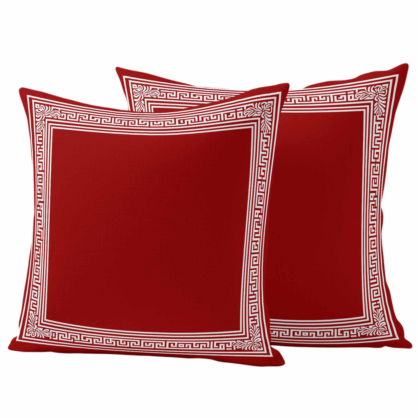 Dark Red Greek Key Outdoor Waterproof Pillow Covers, Geometric Greece ...