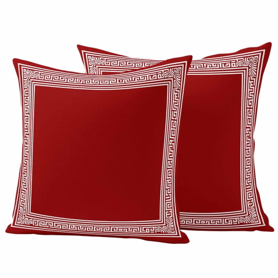 Dark Red Greek Key Outdoor Waterproof Pillow Covers, Geometric Greece ...