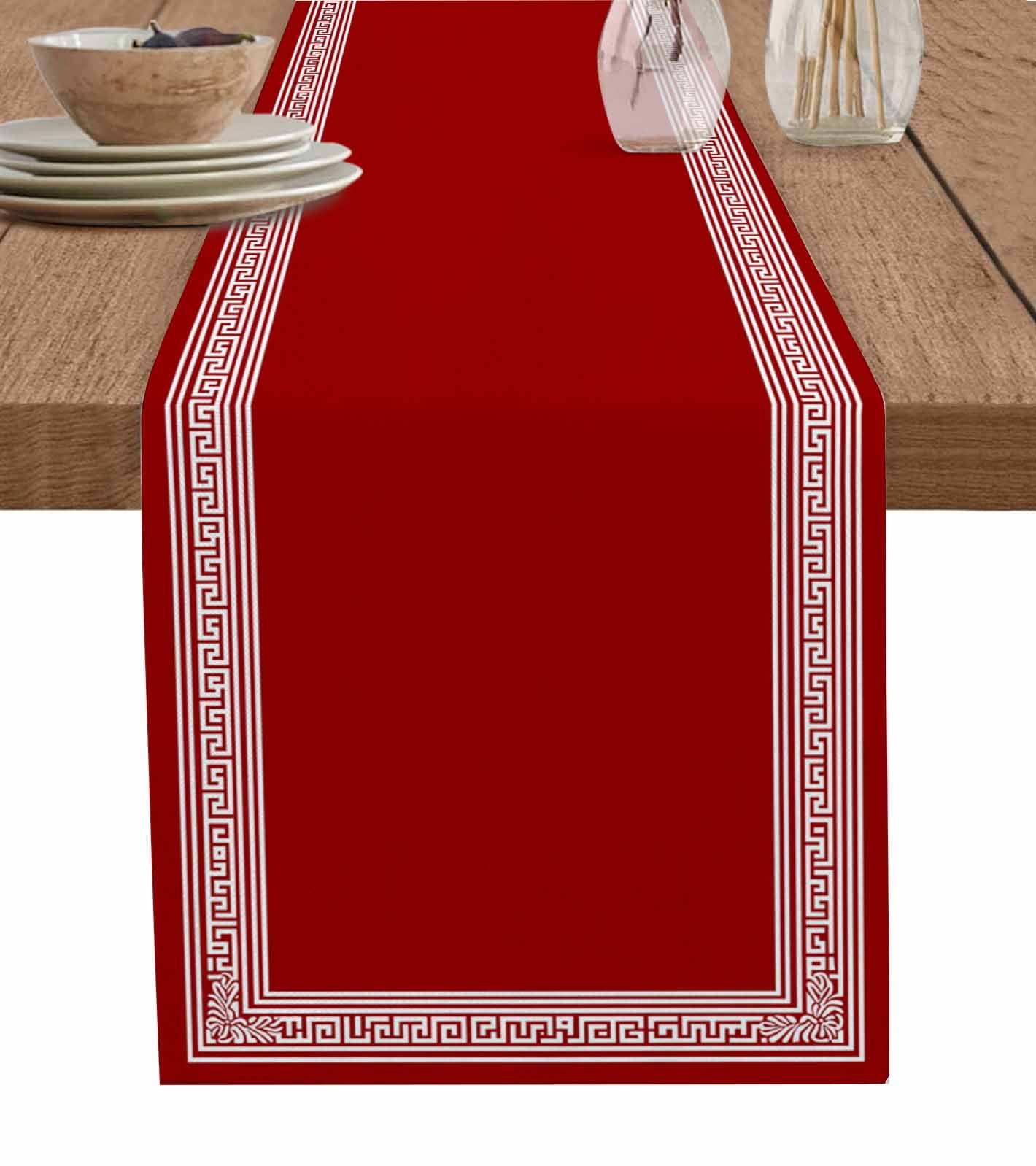 Dark Red Greek Key Table Runner 72 Inches, Geometric Greece Ancient ...