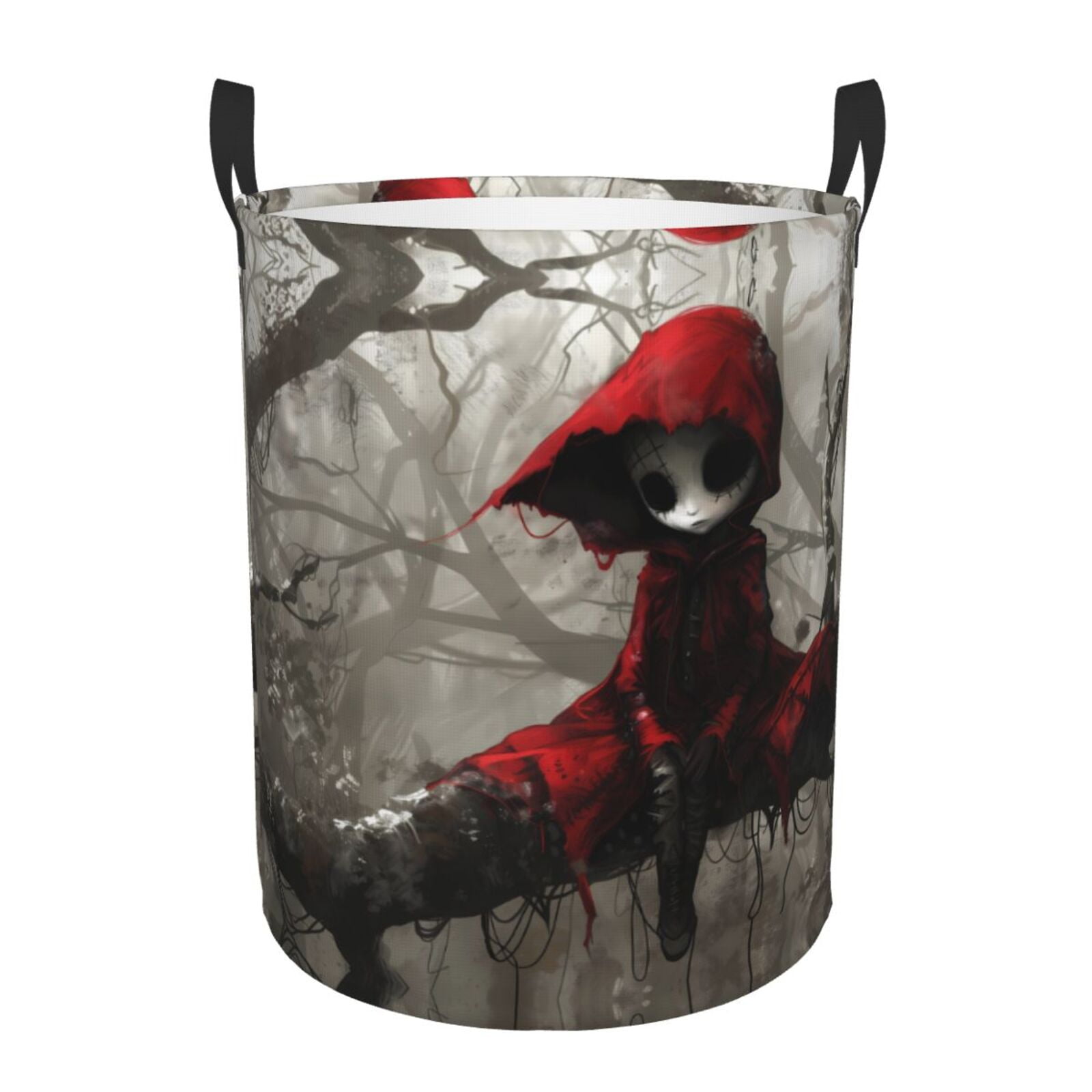 Dark Red Hooded Girl Laundry Basket with Handles - Freestanding Laundry ...