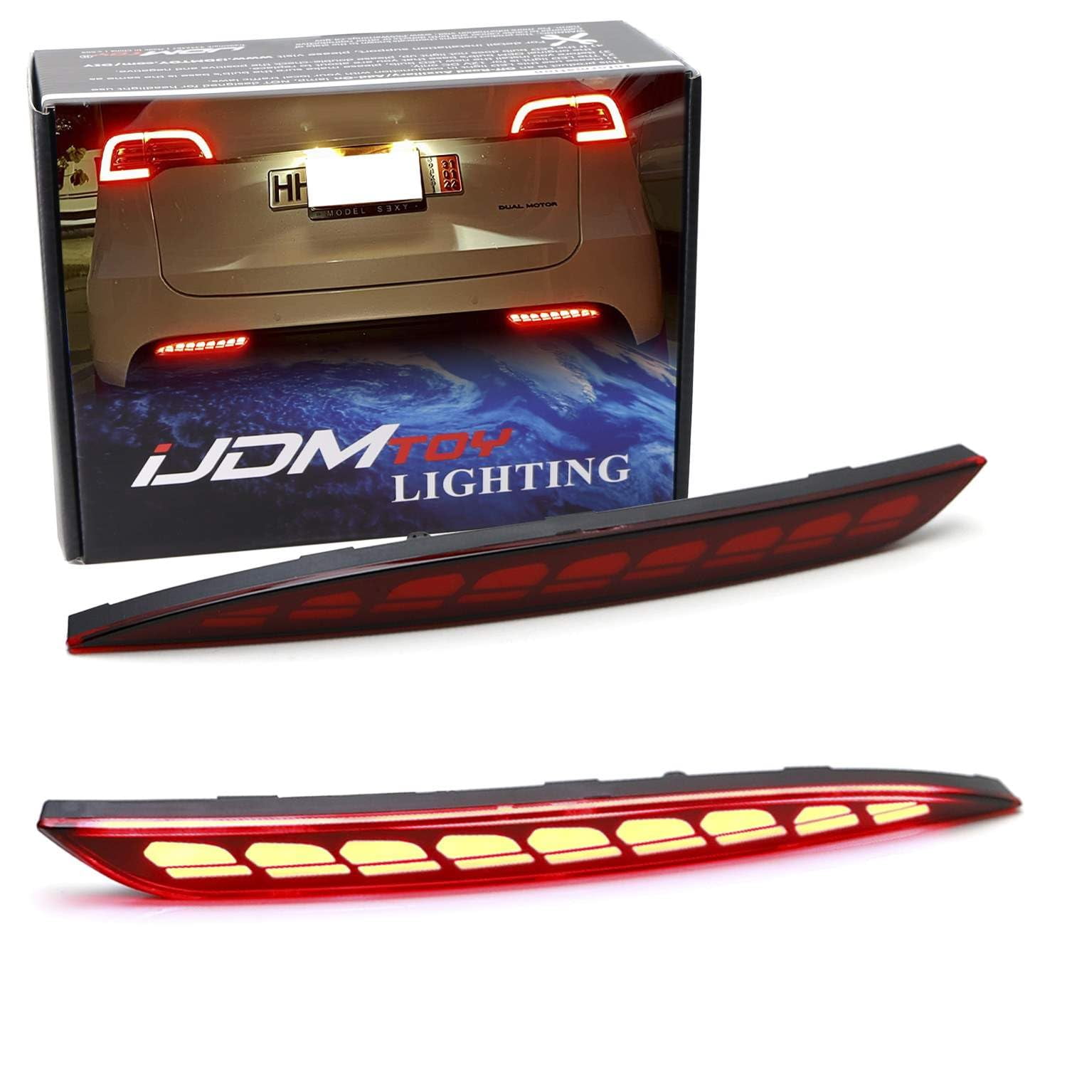 Dark Red Lens Full LED Bumper Reflector Lights For Tesla Model Y ...
