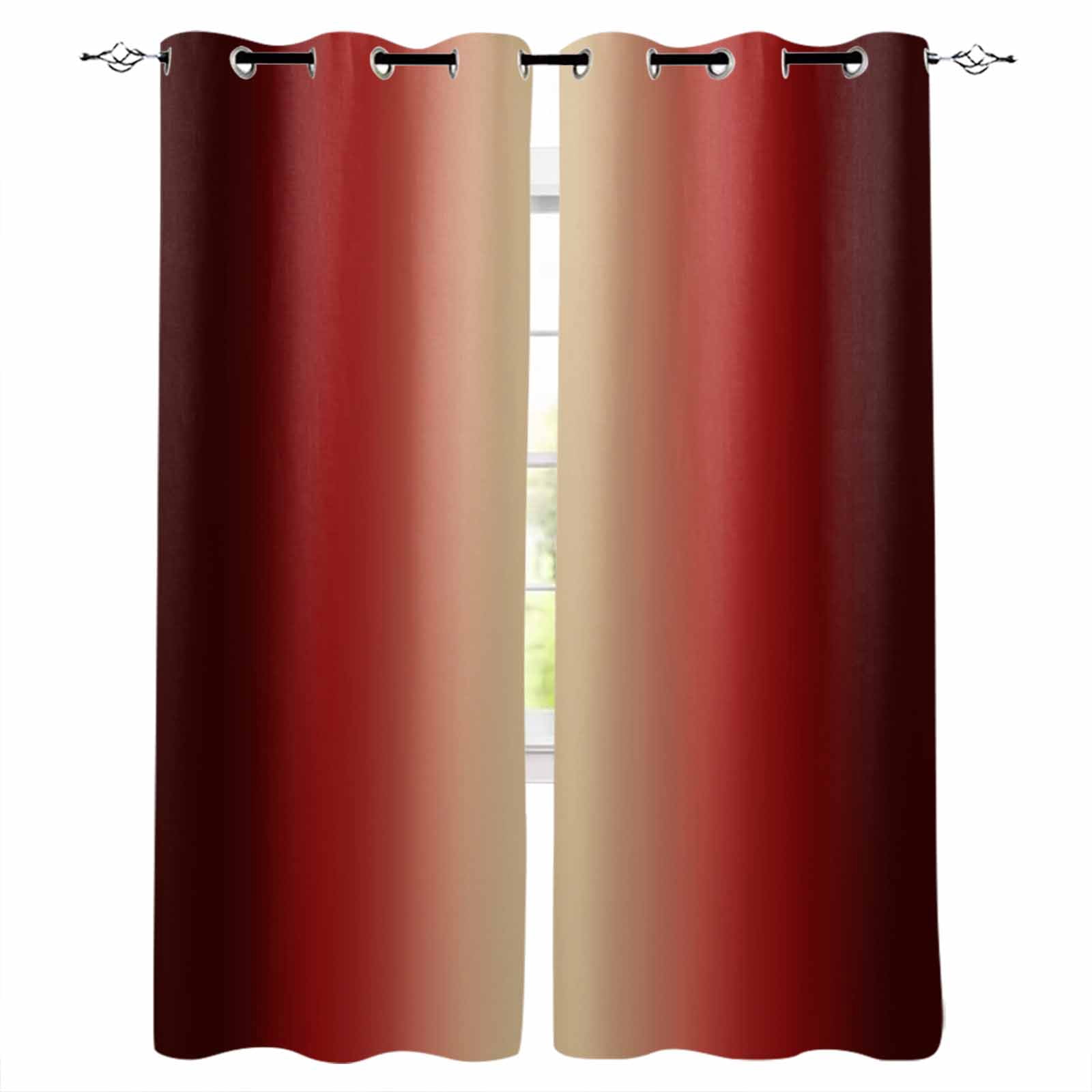 Dark Red Ombre Blackout Curtains for Bedroom, Modern Yellow Gradient ...