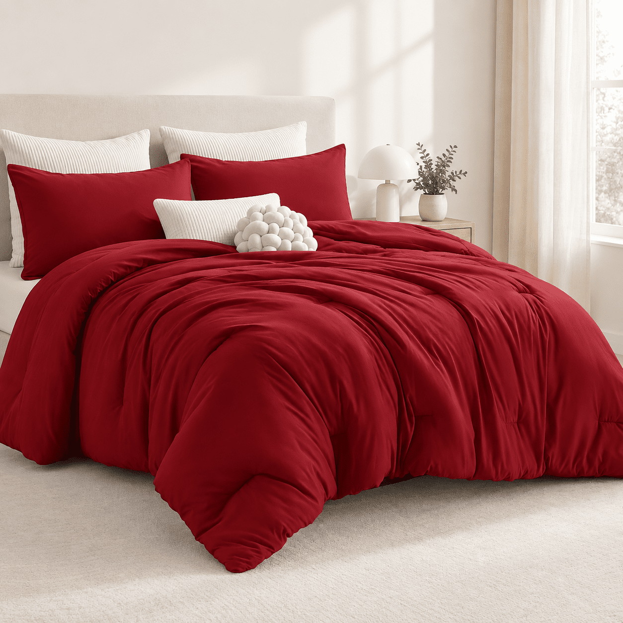 Dark Red Oversized Queen 3-Piece Quilted Bedding Comforter Set ...