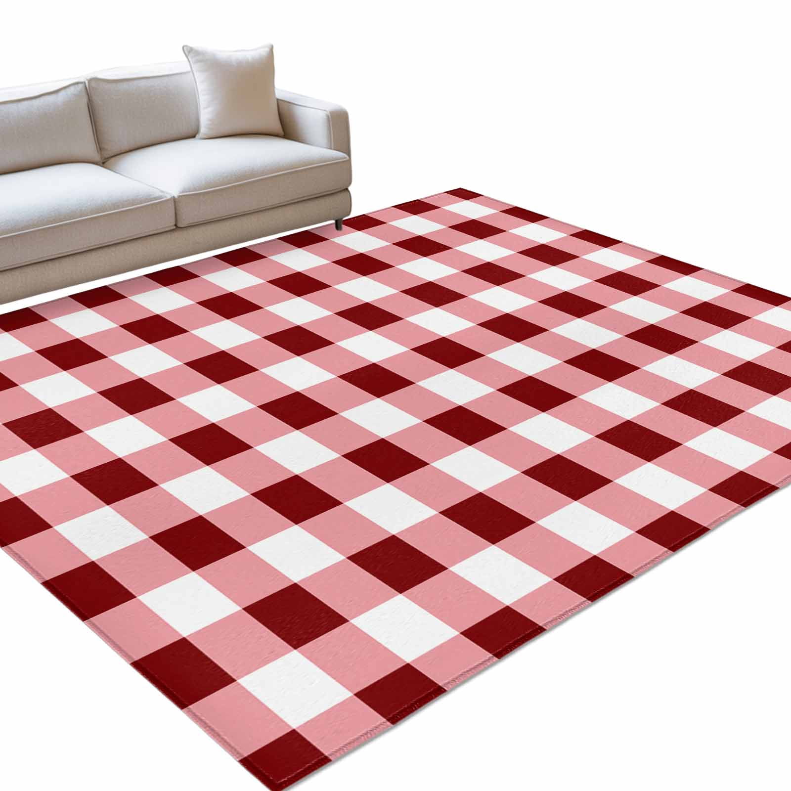 Dark Red Plaid Area Rugs 5x7ft Dark Red Gradient Washable Rug, Non Slip ...