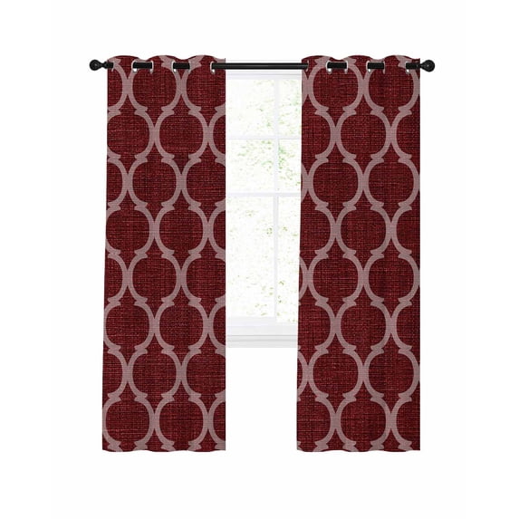 Dark Red Plaid Blackout Curtains 45 Inch Length Retro Country Moroccan ...