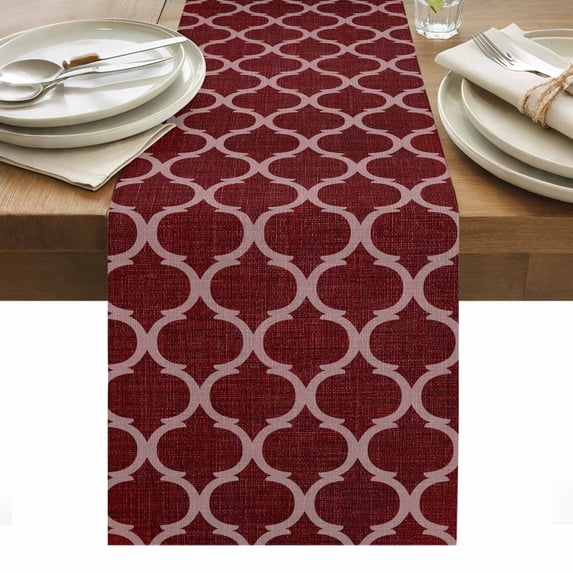 Dark Red Plaid Cotton Linen Table Runner Retro Country Moroccan ...