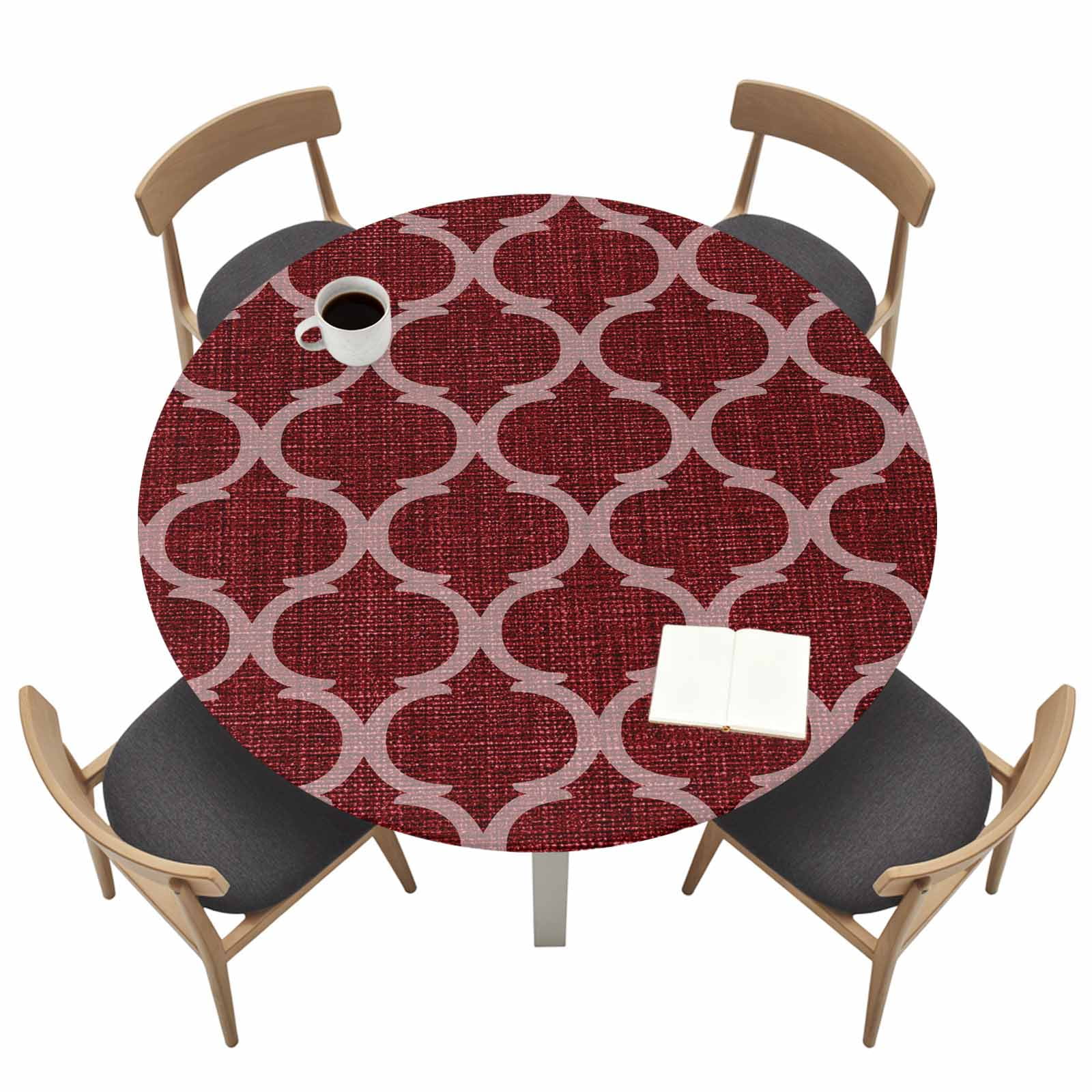 Dark Red Plaid Round Fitted Tablecloth with Elastic Edge Retro Country ...