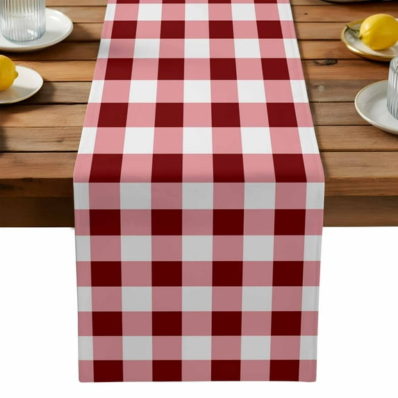 Dark Red Plaid Table Runner, Dark Red Gradient Kitchen Table Runners ...