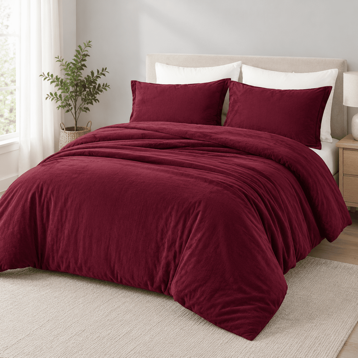Dark Red Queen Poly Plush Down Alternative 3-Piece Comforter Set ...