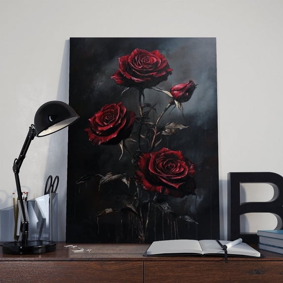 Dark Red Rose Bouquet Canvas Wall Decor Ready to Hang Living Room ...