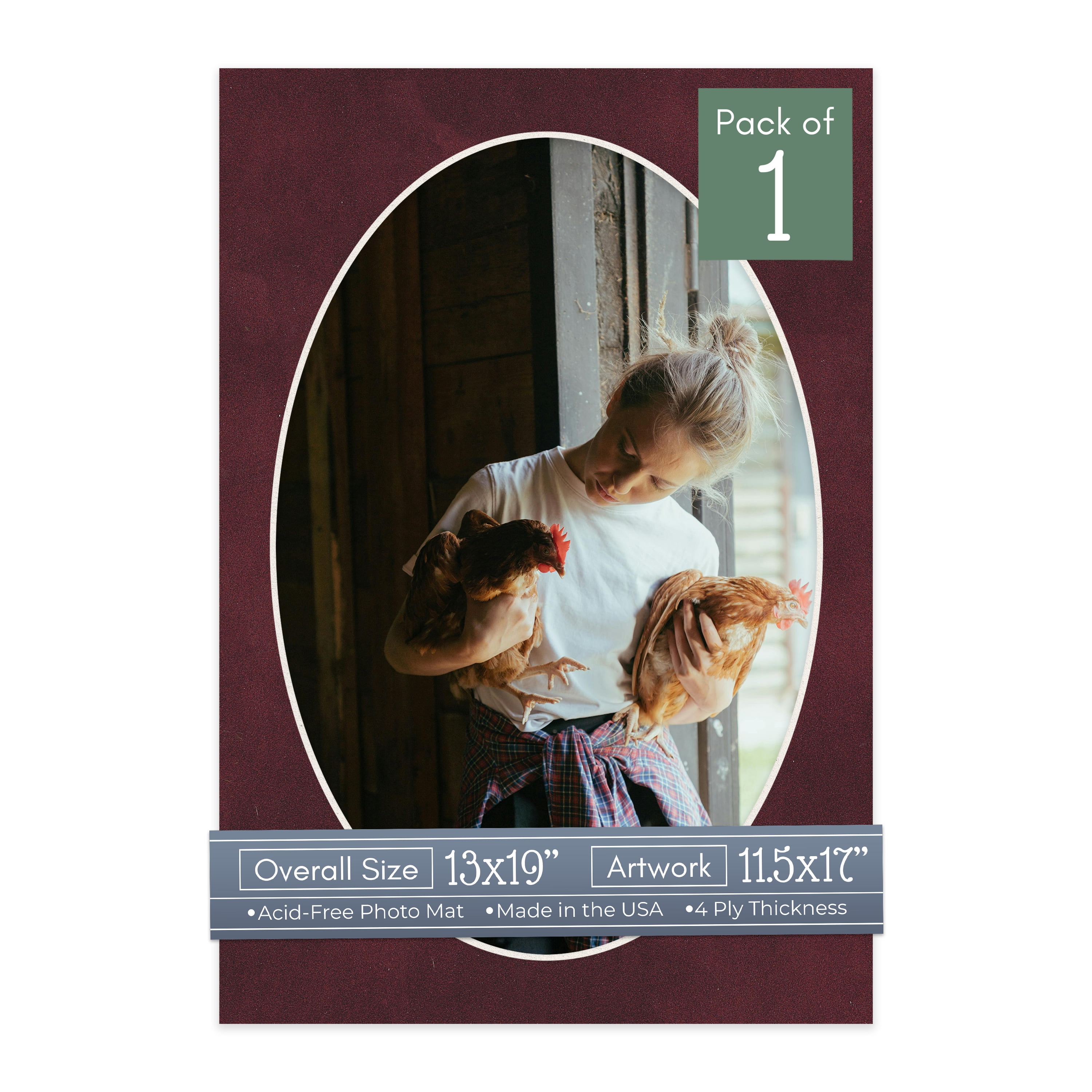 Dark Red Suede Picture Frame Mat for 13x19 Frames - Oval Opening for 11 ...