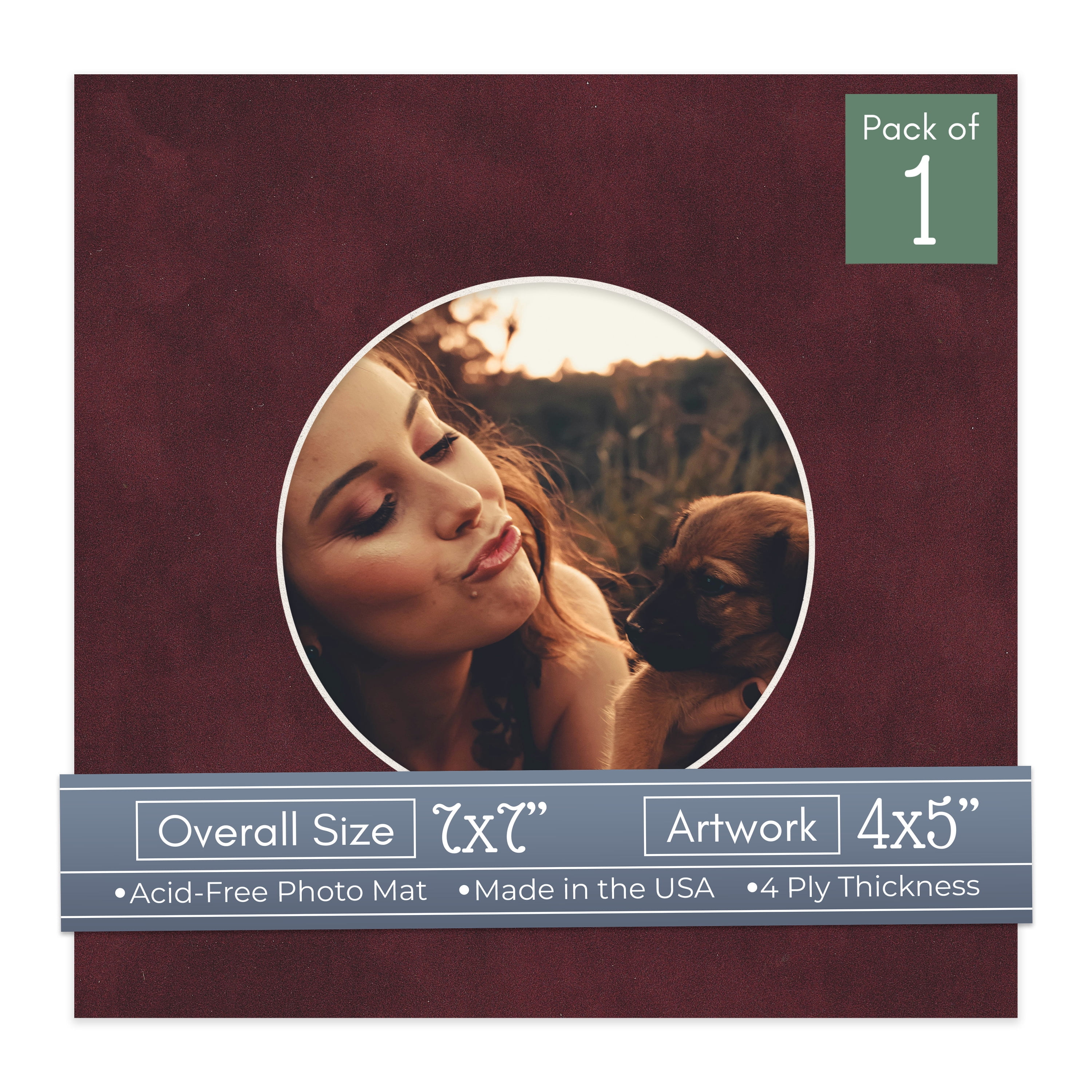 Dark Red Suede Picture Frame Mat for 7x7 Frames - Circle Opening for ...